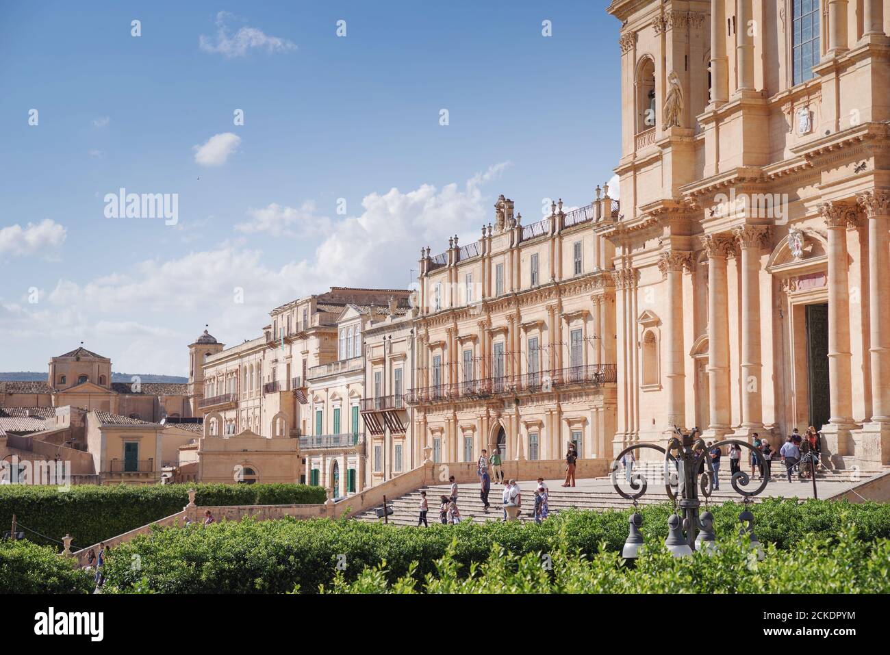 Grand staircase leading up to Noto Cathedral and opulent facades in the ...