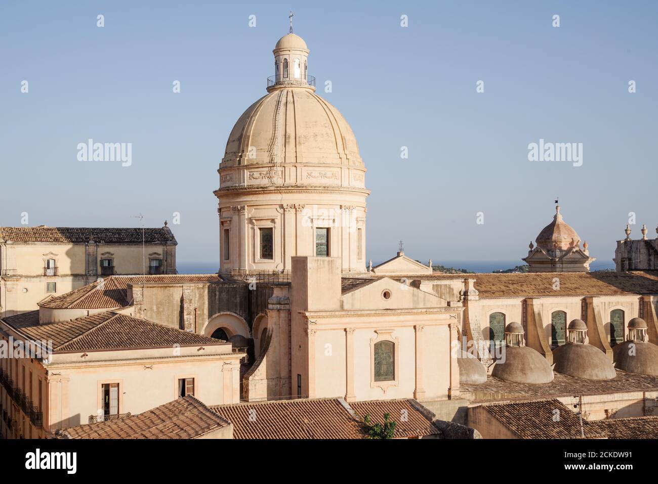 Lovely view of the Noto Cathedral central dome from the Chiesa di ...