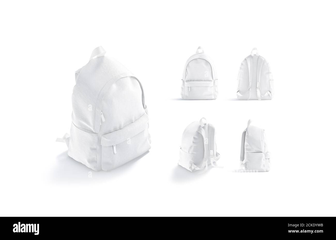 Blank white backpack with zipper and strap mockup, different views ...