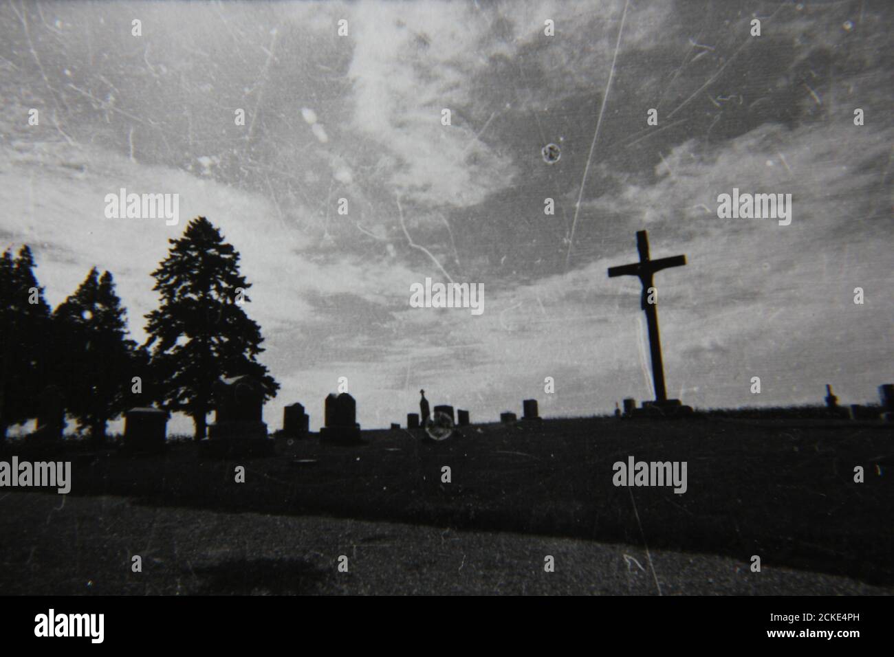 Fine 70s vintage black and white photography of a huge cross standing ...