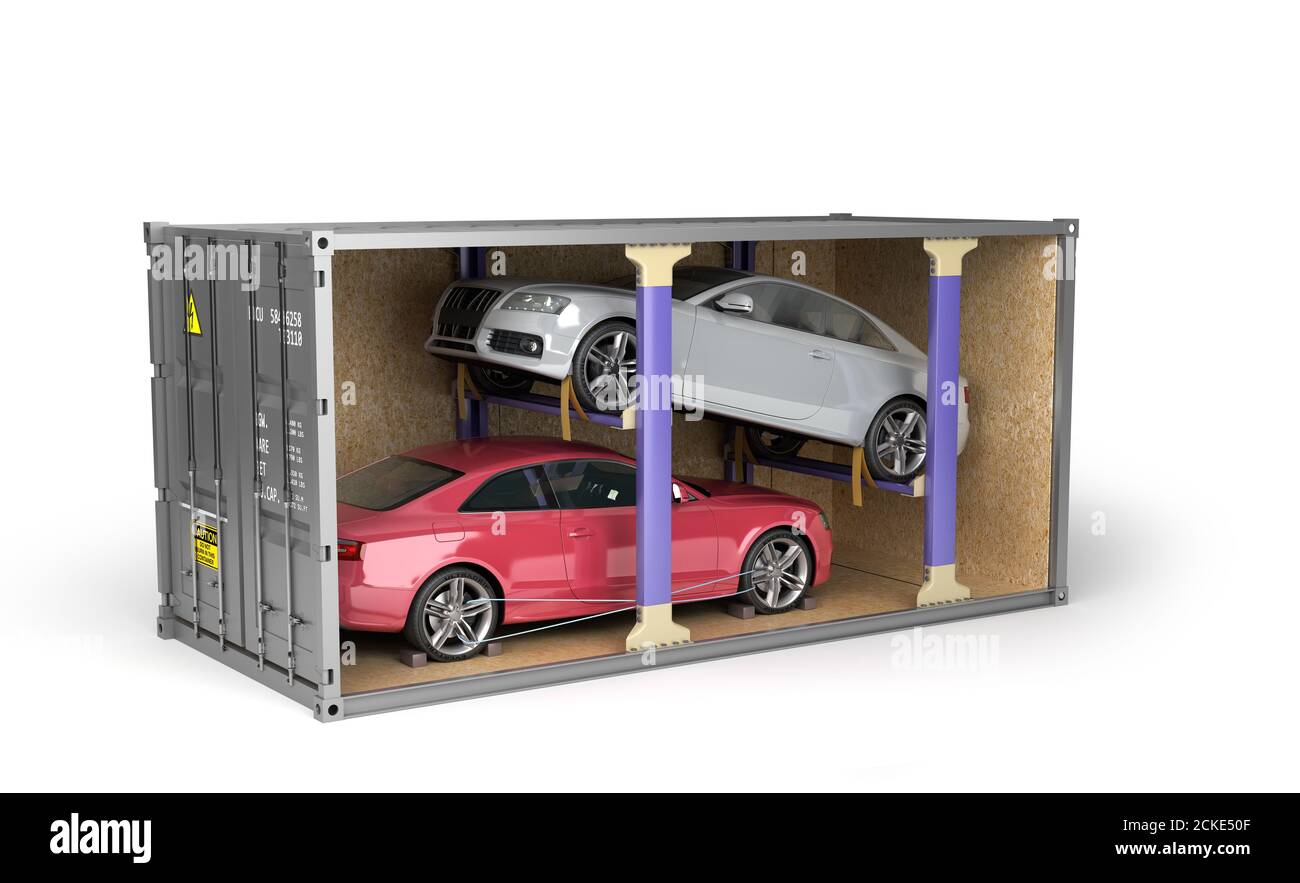 delivery of cars from auctions Cars loaded into a shipping container 3d ...