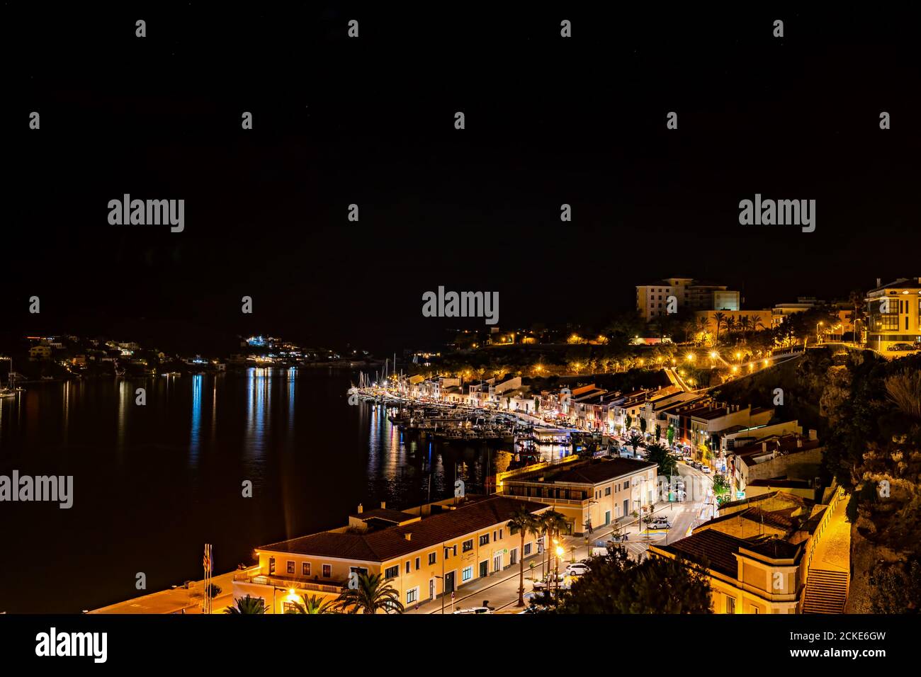 Mahon harbor at night - Menorca, Spain Stock Photo - Alamy