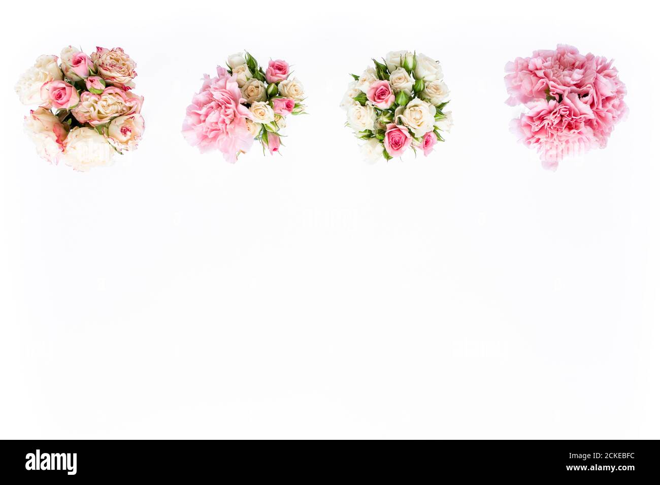 Cocktails of floral arrangements. Flat lay, top view. Floral background ...