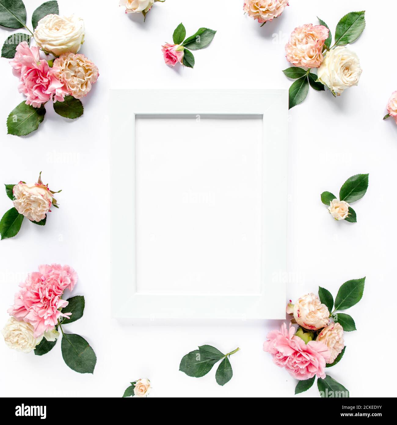 roses and cloves, branches, floral pattern on white background. Flat ...