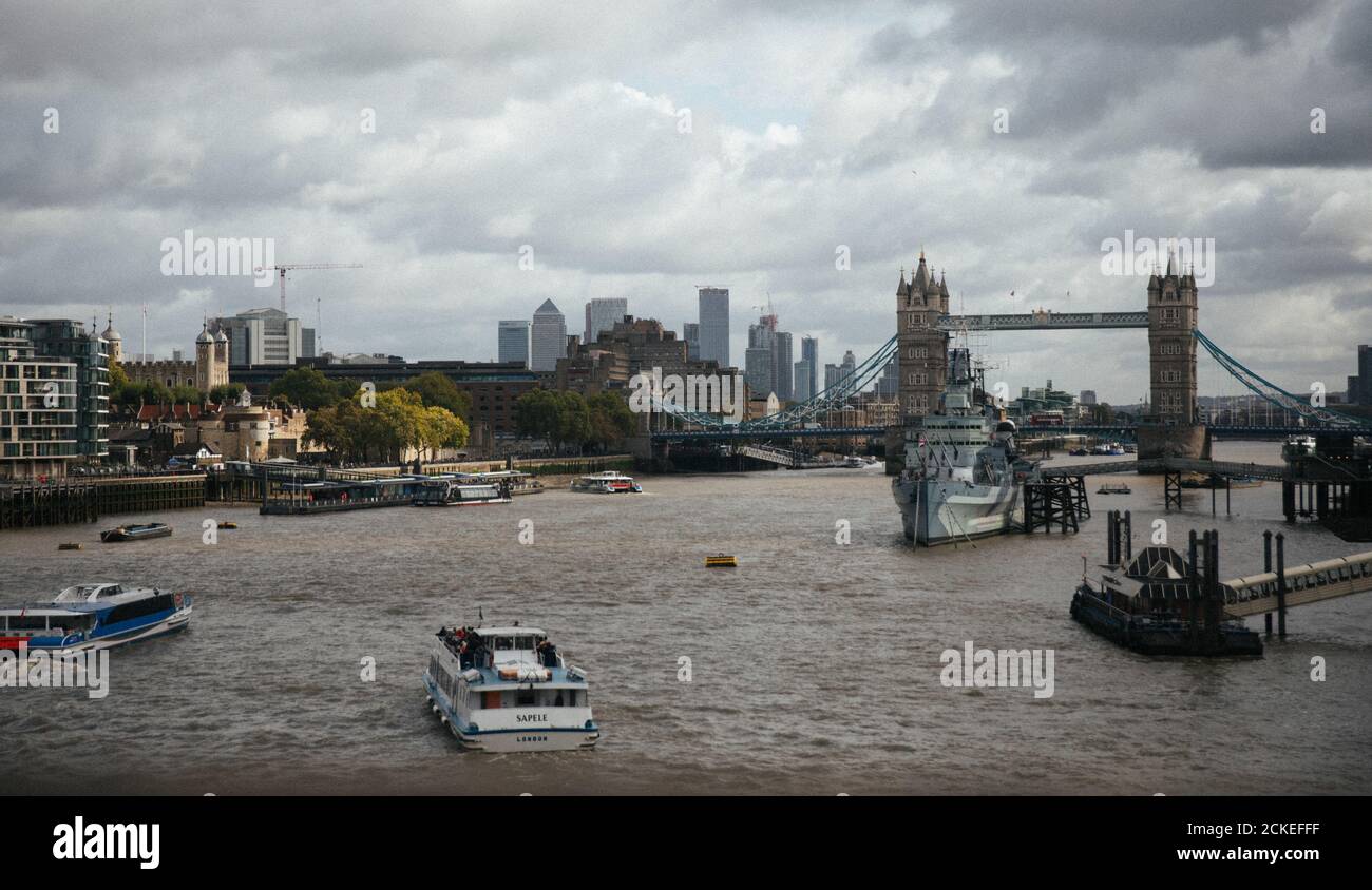Tower Bridge under the cloudy sky in London, UK Stock Photo - Alamy