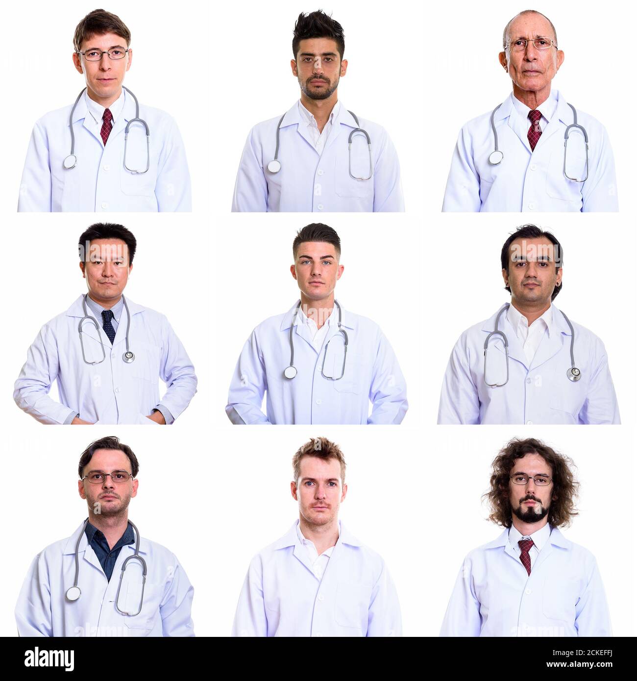 Collage of multi ethnic and mixed age men as doctors Stock Photo - Alamy