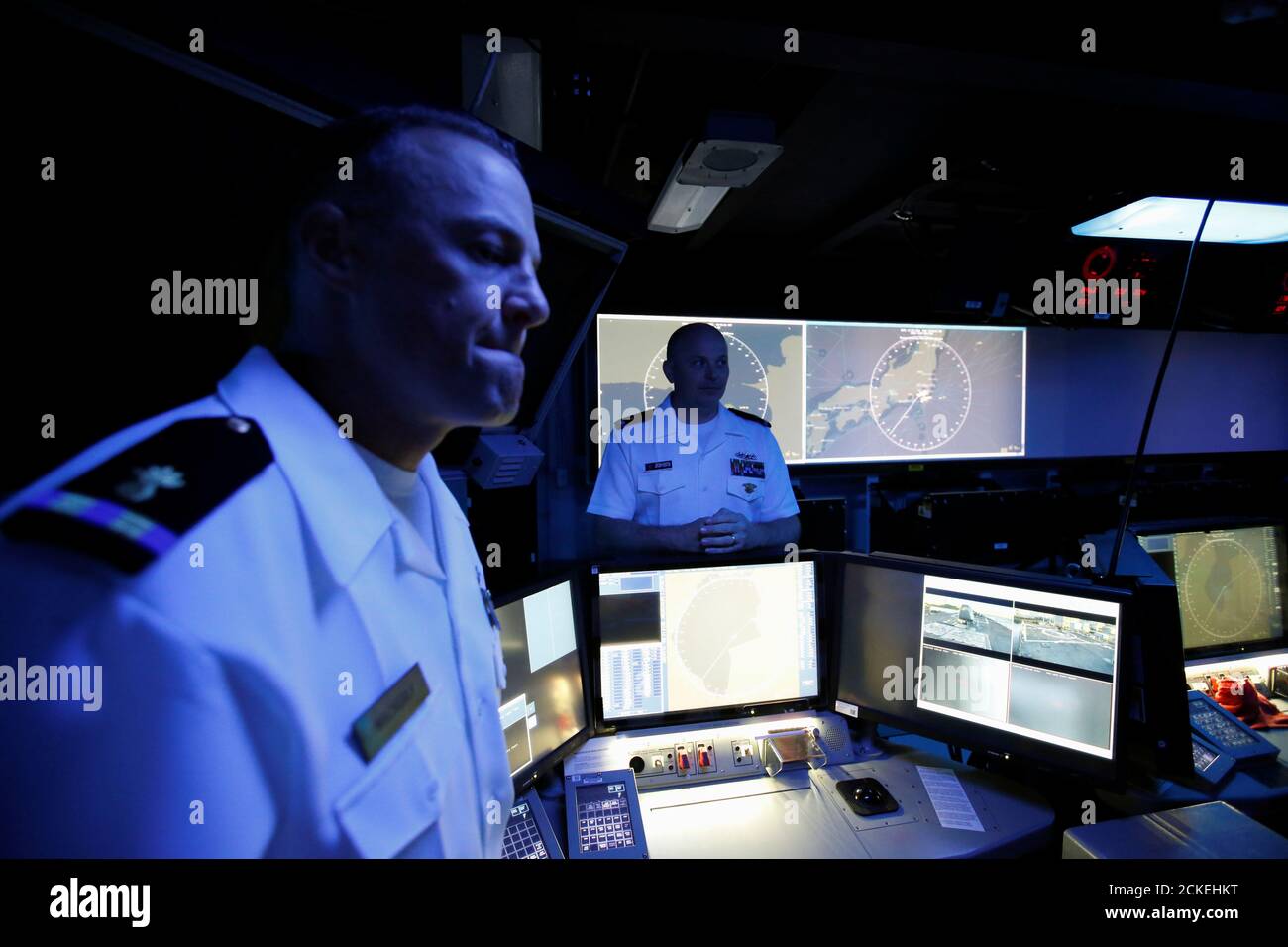 The Combat Information Center (CIC) is seen inside the U.S. guided ...