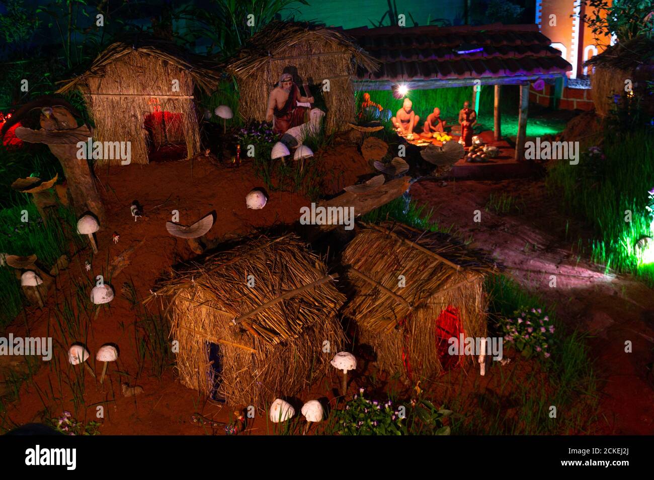 Outdoor Christmas Crib scene decorated with lights Stock Photo - Alamy