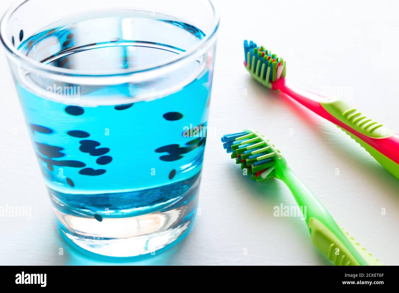 toothbrushes and rinse aid close-up Stock Photo - Alamy
