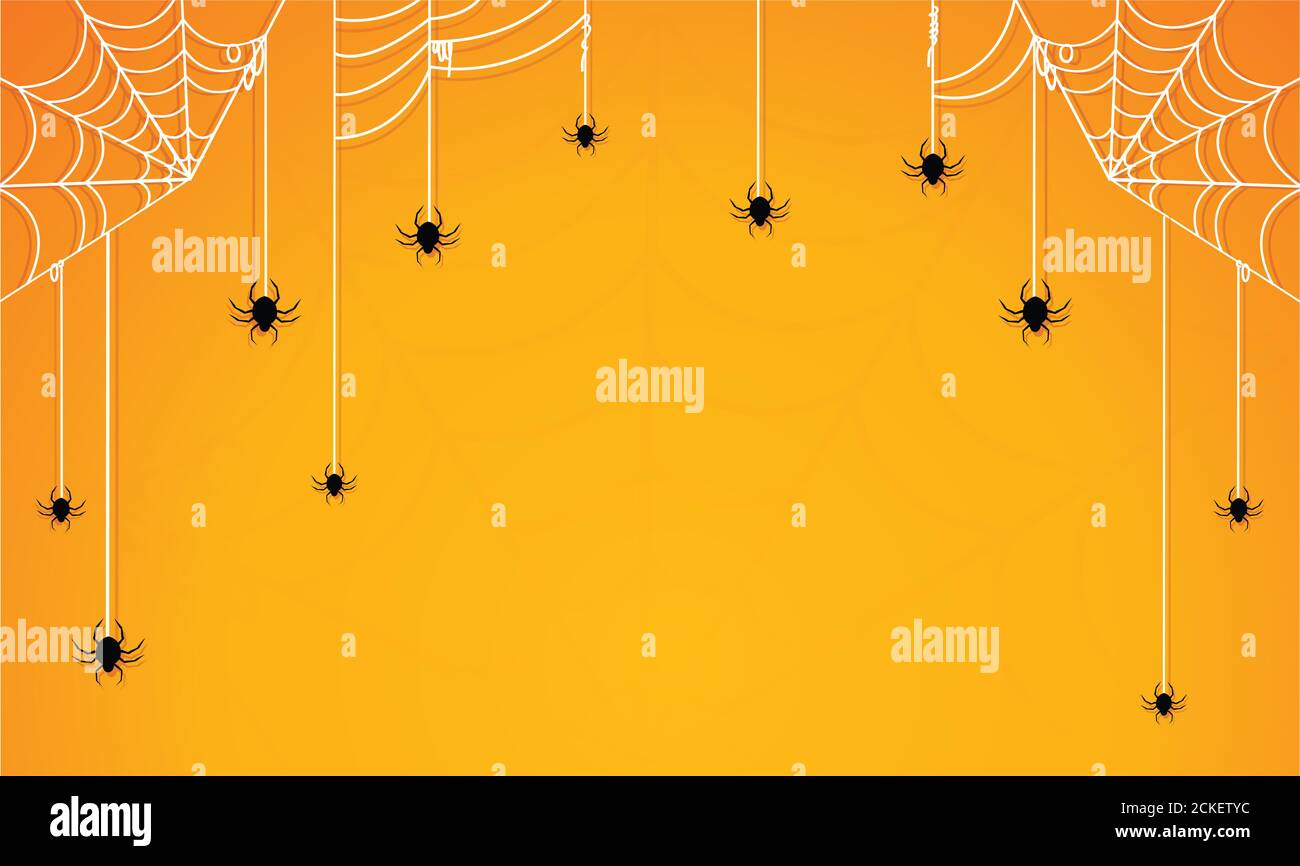 Halloween with spider web yellow background Stock Photo - Alamy