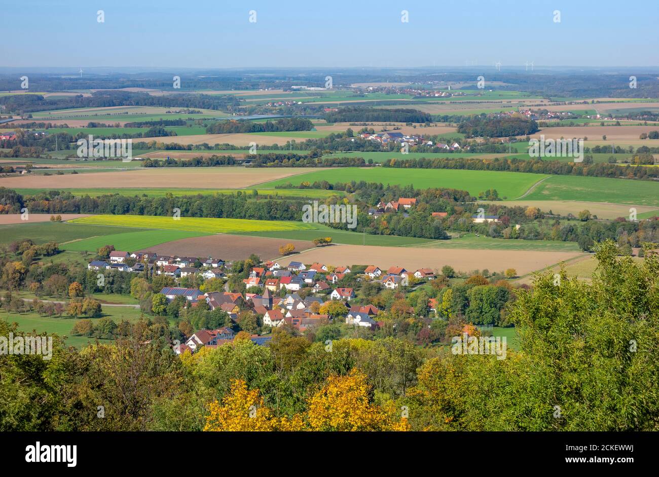 Aerial view of Hohenlohe, a area in Southern Germany at autumn time ...