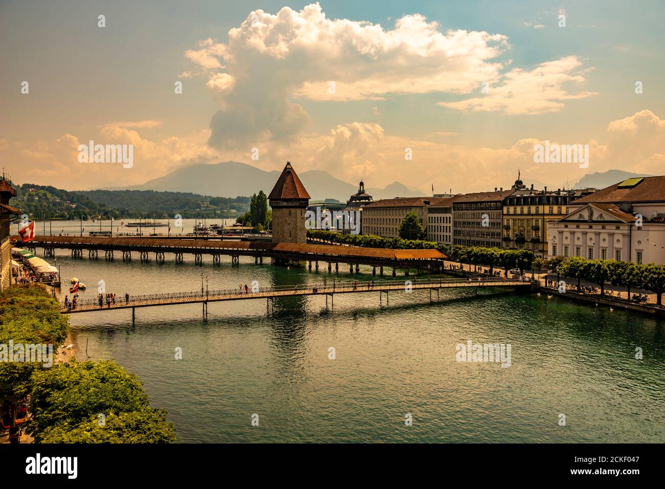 Aerial View over Chapel Bridge (Kapellbrucke) in Lucerne, Switzerland ...