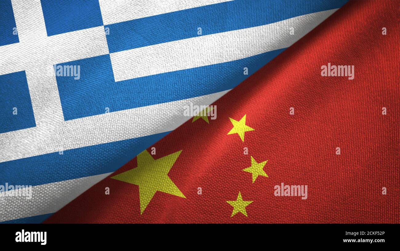 Greece and China two flags textile cloth, fabric texture Stock Photo ...