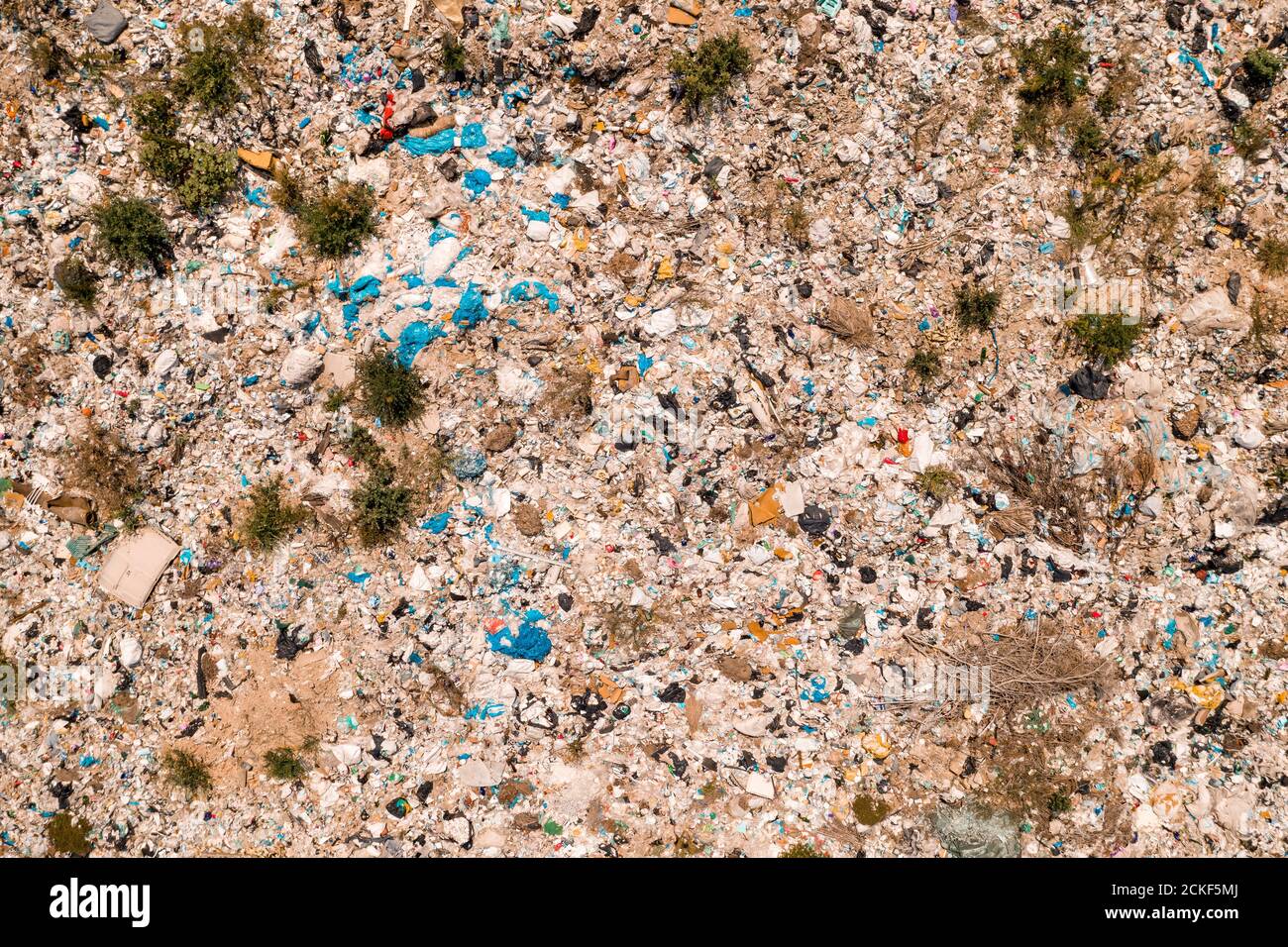 Aerial view of garbage dump landfill from drone pov, disposal of waste ...