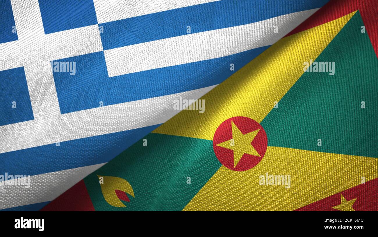 Greece and Grenada two flags textile cloth, fabric texture Stock Photo ...