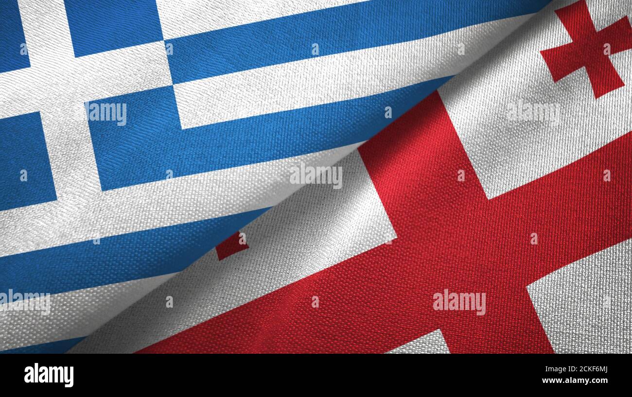 Greece and Georgia two flags textile cloth, fabric texture Stock Photo ...