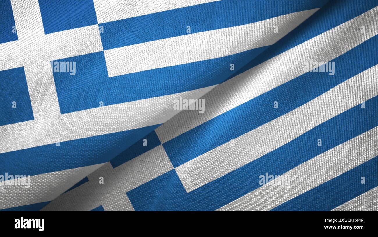 Greece and Greece two flags textile cloth, fabric texture Stock Photo ...