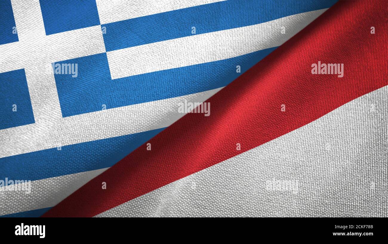 Greece and Indonesia two flags textile cloth, fabric texture Stock ...
