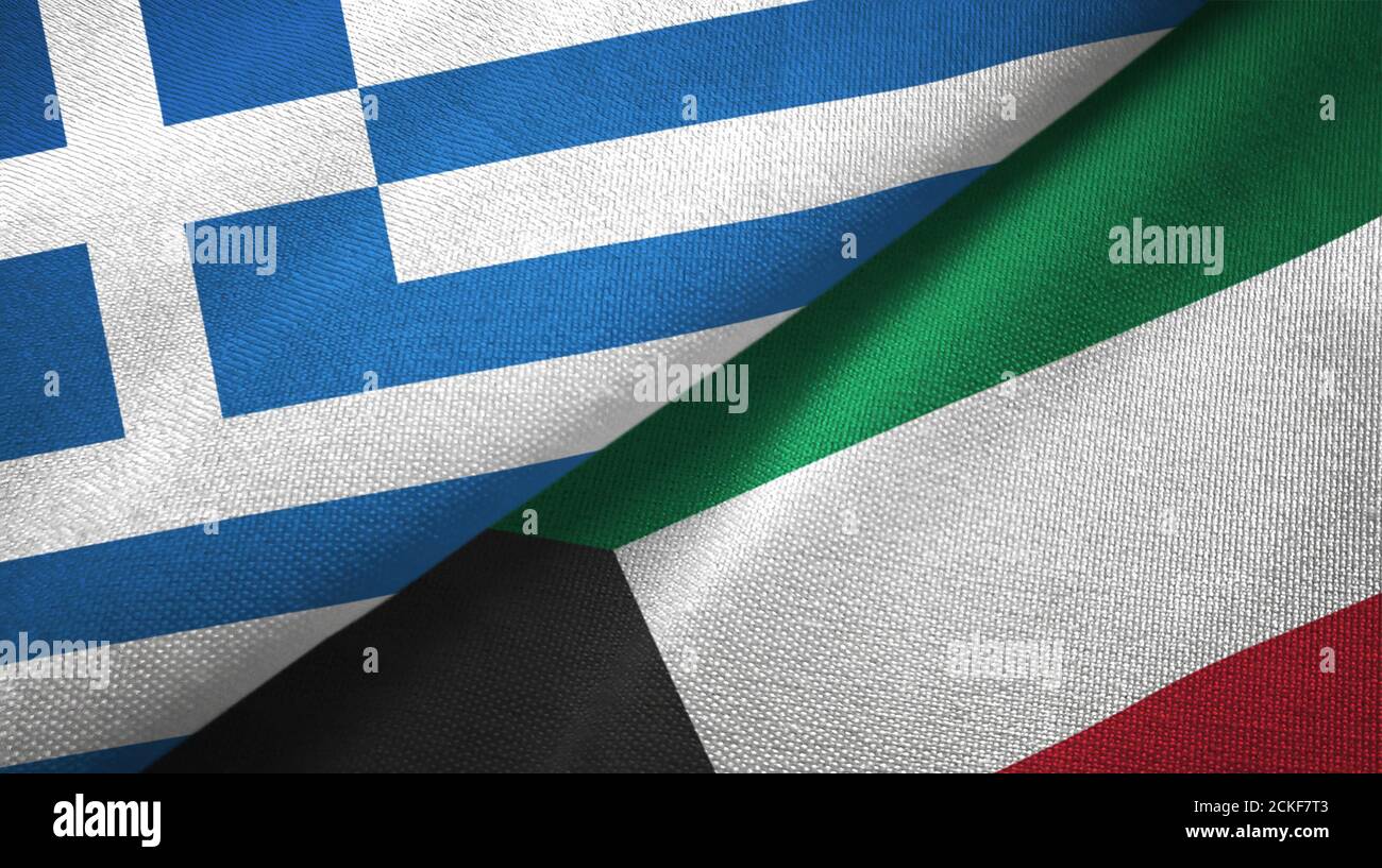 Greece and Kuwait two flags textile cloth, fabric texture Stock Photo ...
