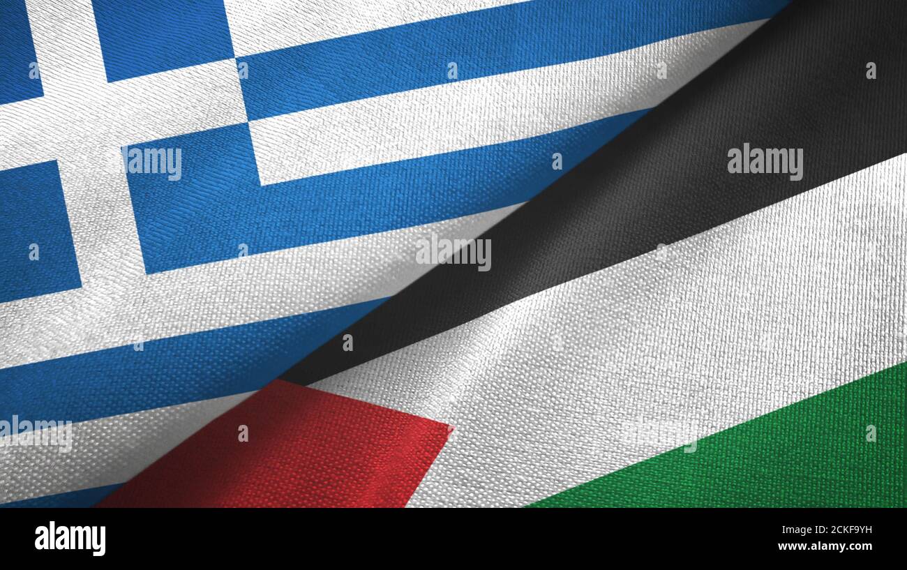 Greece and Palestine two flags textile cloth, fabric texture Stock ...