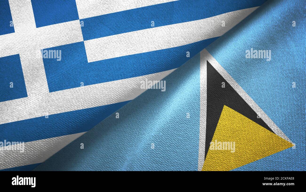 Greece and Saint Lucia two flags textile cloth, fabric texture Stock ...