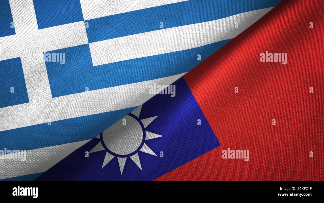 Greece and Taiwan two flags textile cloth, fabric texture Stock Photo ...