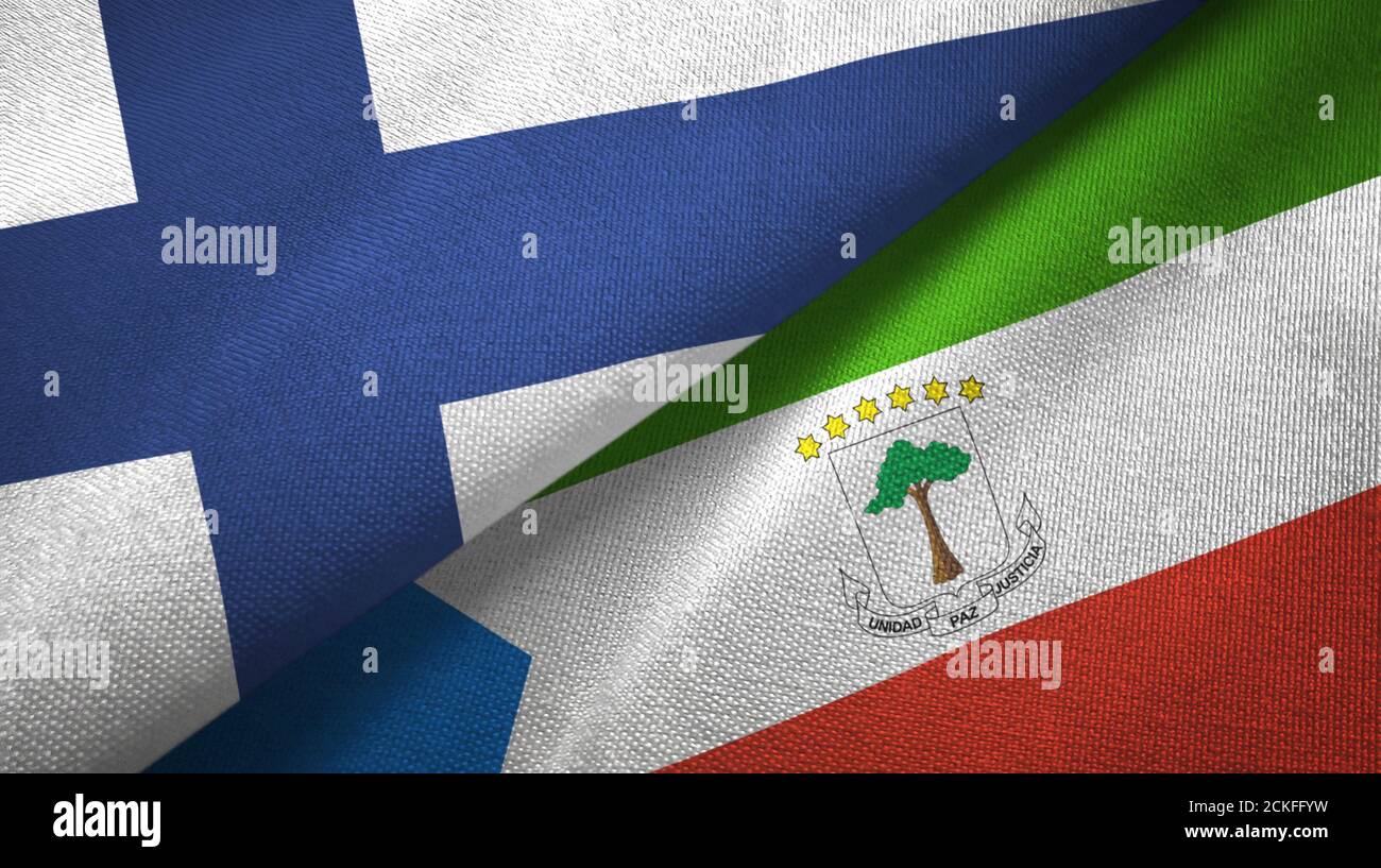 Finland and Equatorial Guinea two flags textile cloth, fabric texture ...