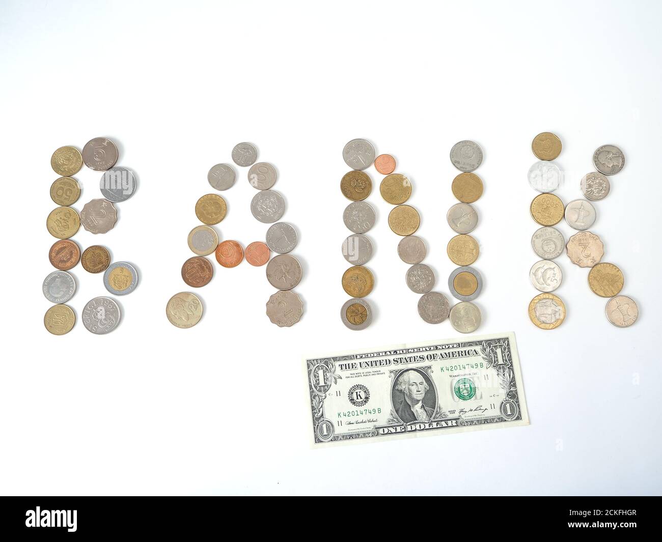 Coins from around the world. International currency Stock Photo - Alamy