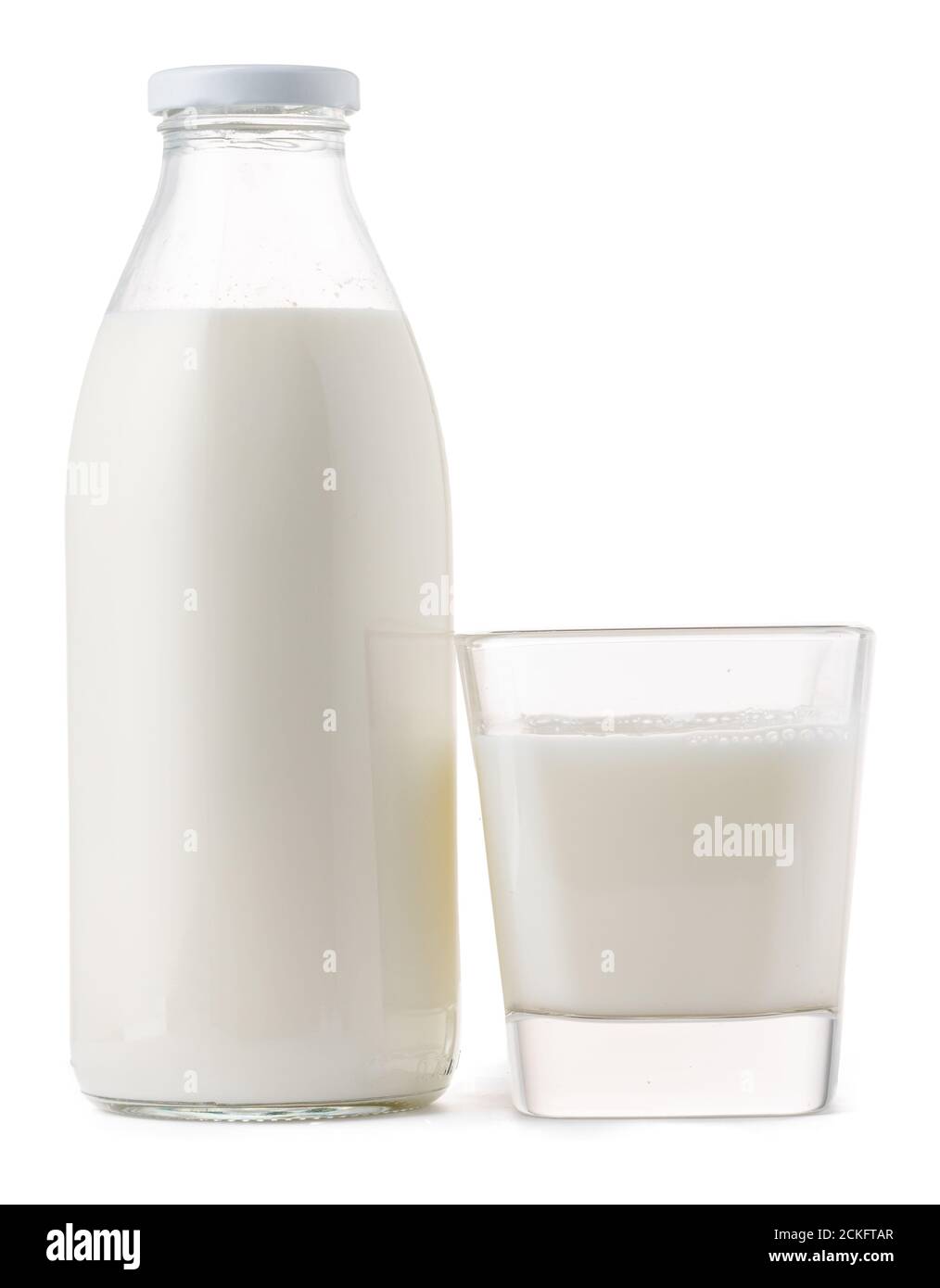 Glass bottle and cup of fresh milk isolated Stock Photo - Alamy