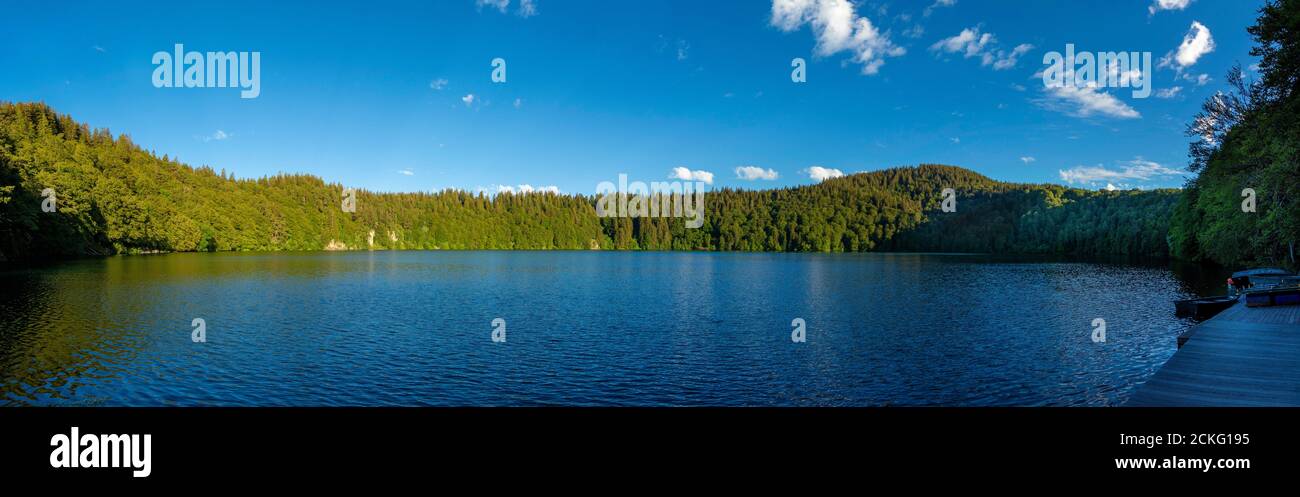 View on Volcanic Pavin lake located in the Regional Natural Park of ...