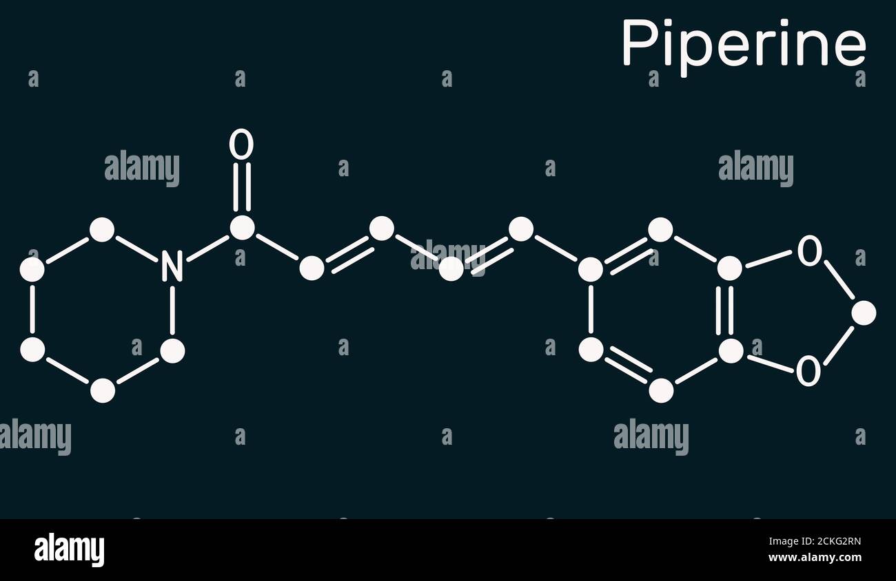 Piperine, C17H19NO3 molecule. It is alkaloid isolated from the plant ...