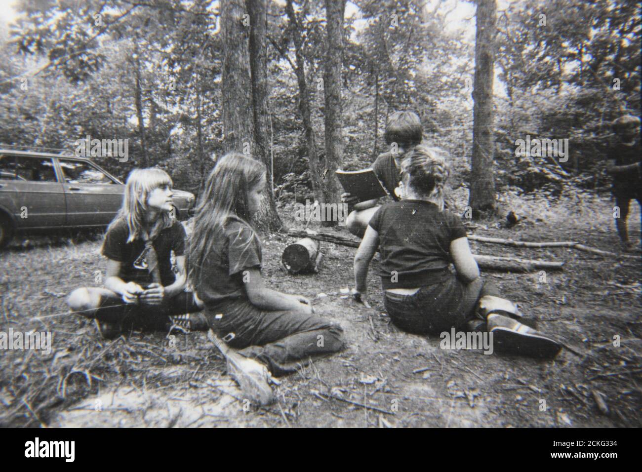 Fine 70s vintage black and white photography of Girl Scouts enjoying ...