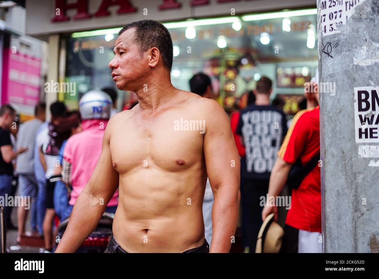 Ho Chi Minh / Vietnam - January 25, 2020: Shirtless Vietnamese muscular ...