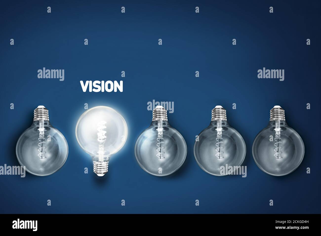 Vision , creativity innovation illuminated light bulb row dim ones ...