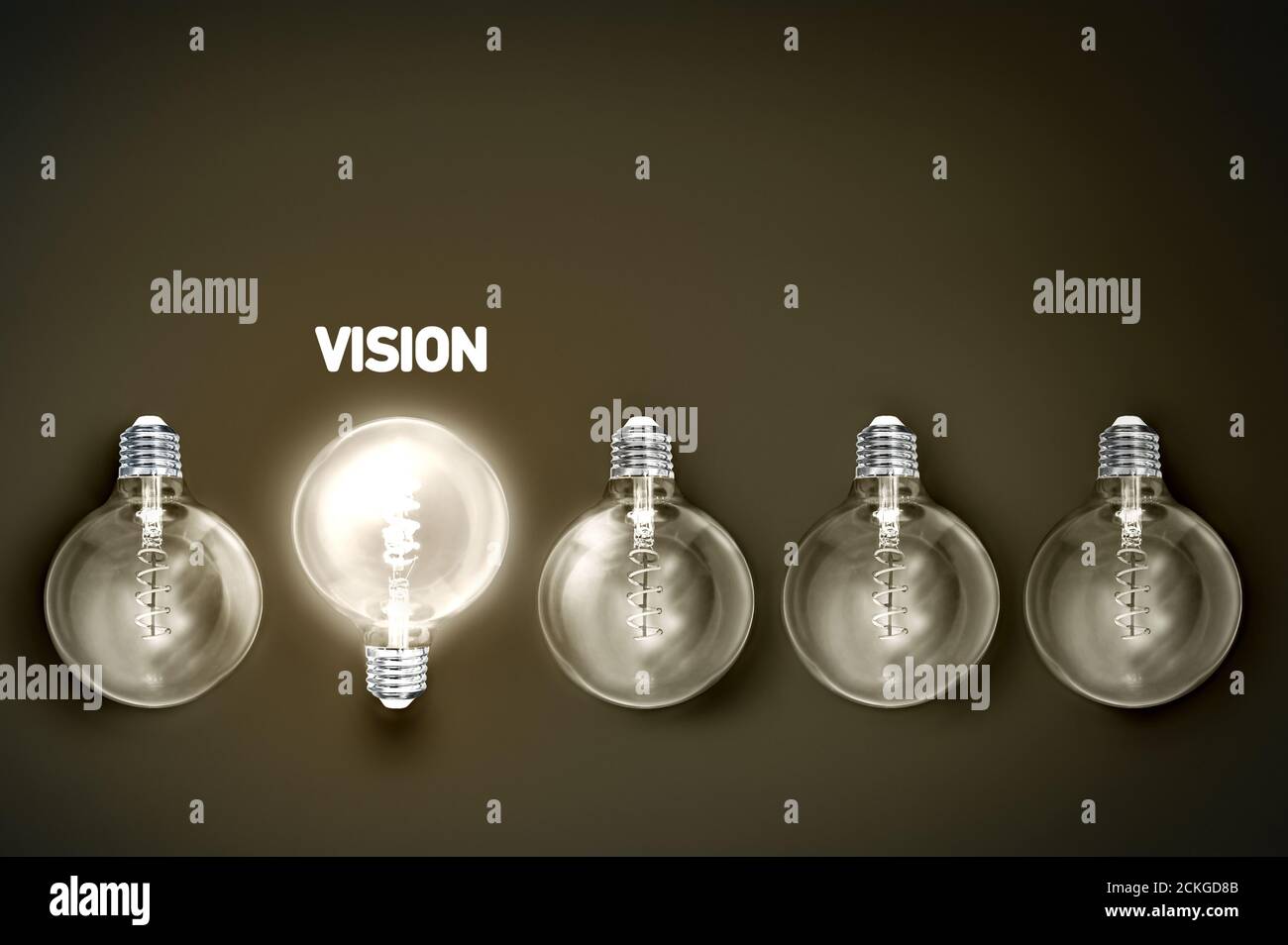 Vision , creativity innovation illuminated light bulb row dim ones ...