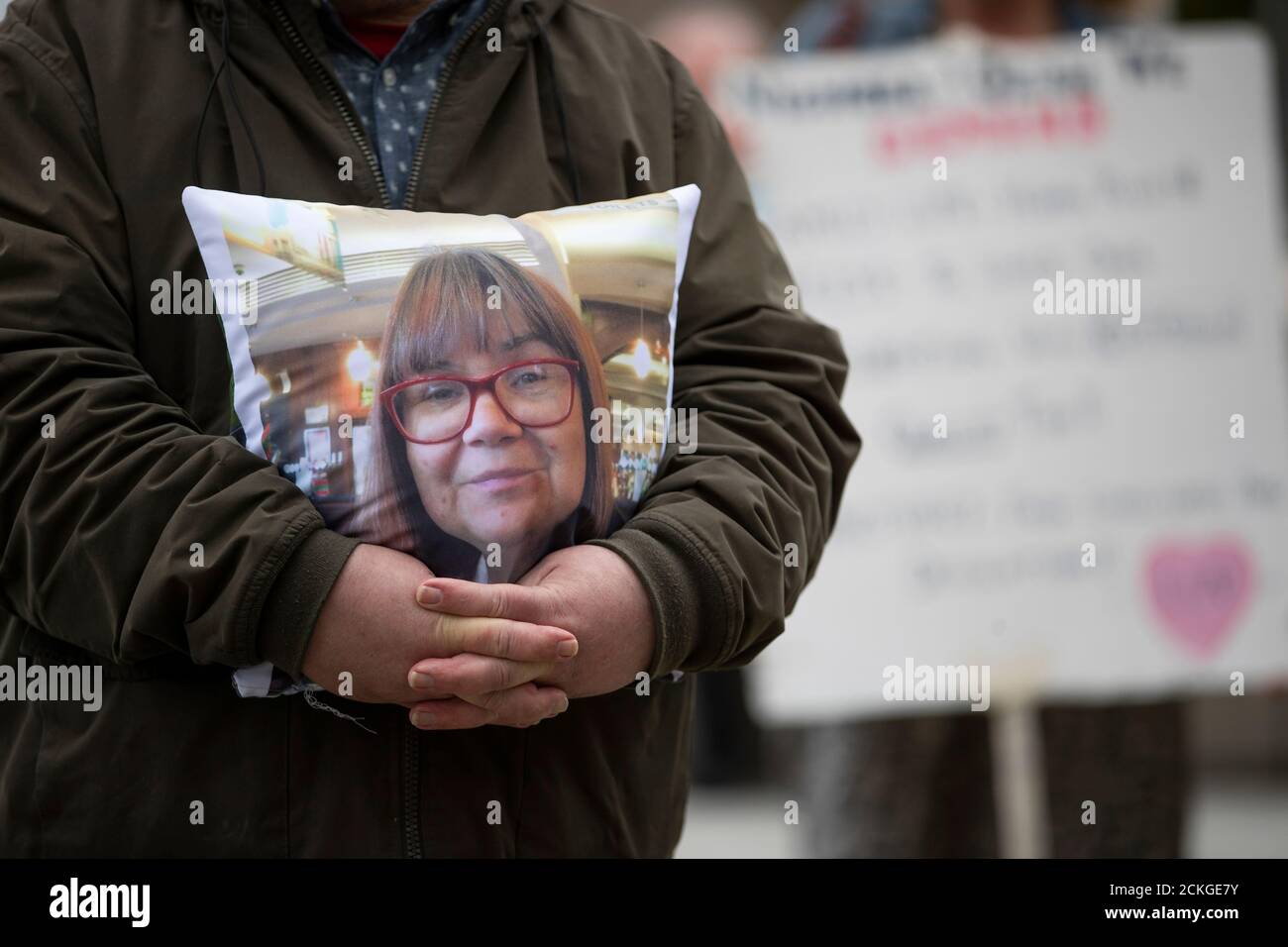 Campbell Duke from East Kilbride holds a cushion showing a photograph ...
