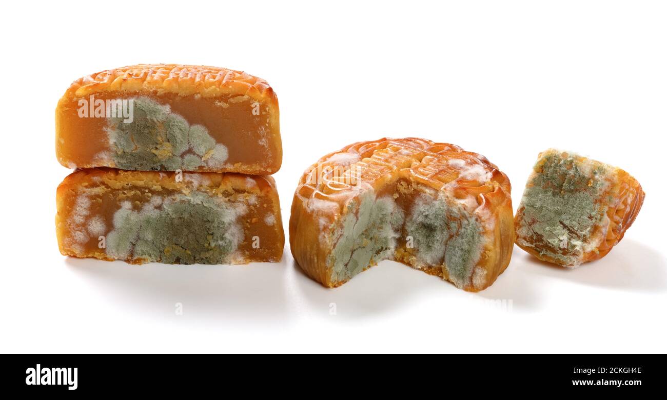cut out moldy moon cakes on white background Stock Photo - Alamy
