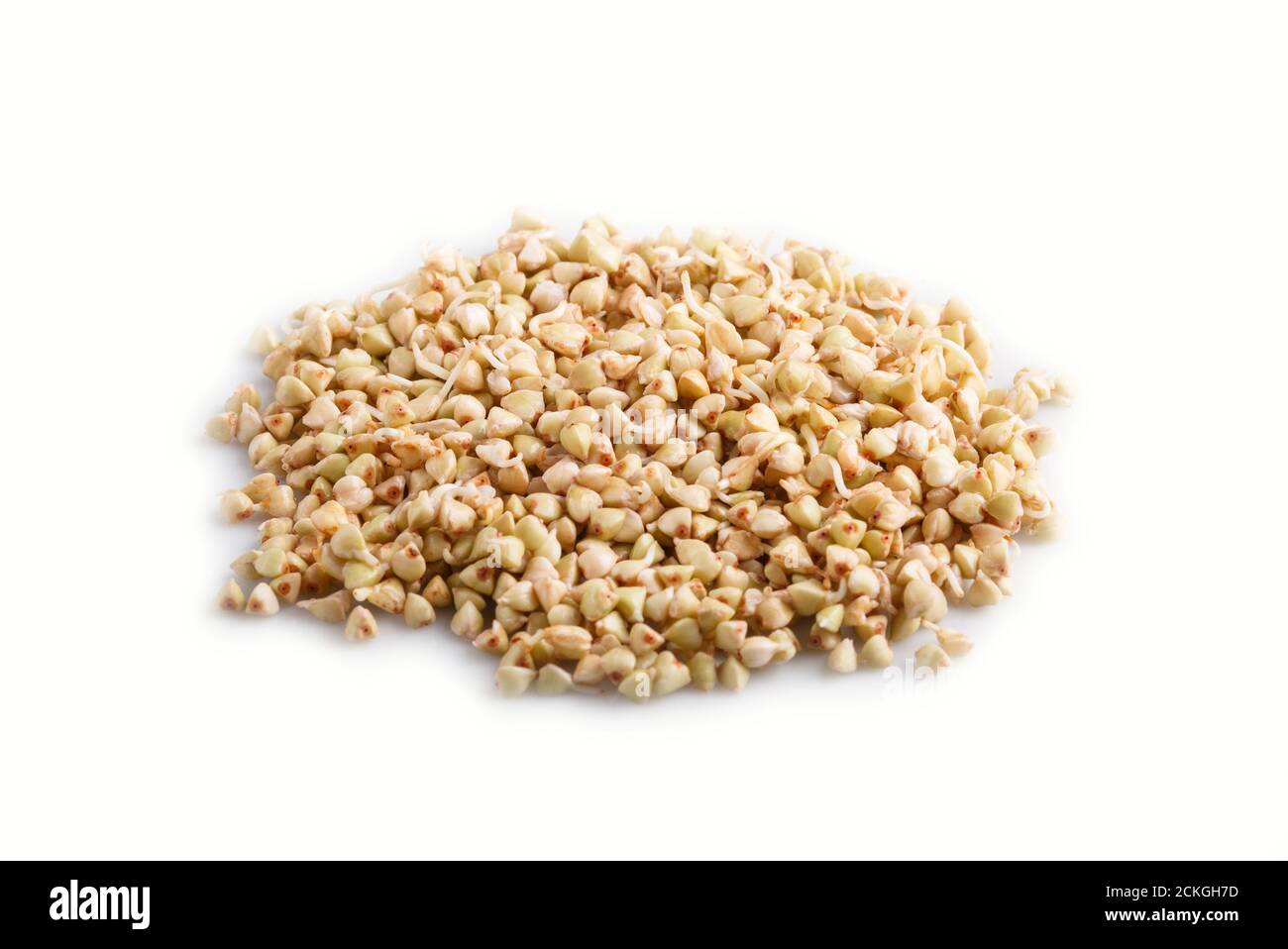 Heap of germinated buckwheat isolated on white background, side view ...