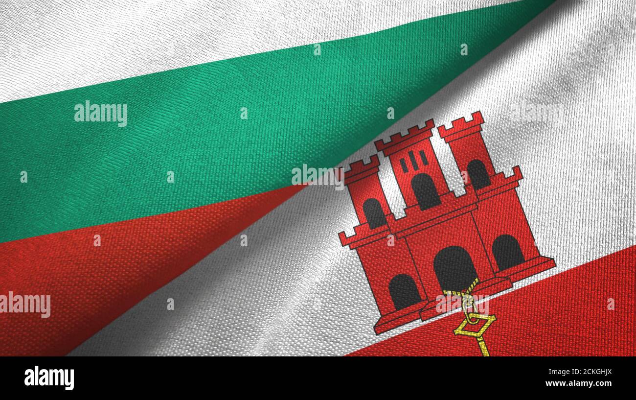 Bulgaria and Gibraltar two flags textile cloth, fabric texture Stock ...