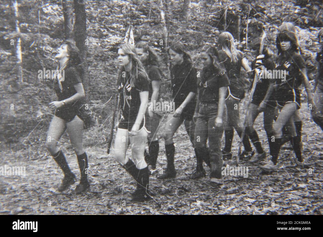Fine 70s vintage black and white photography of Girl Scouts enjoying ...