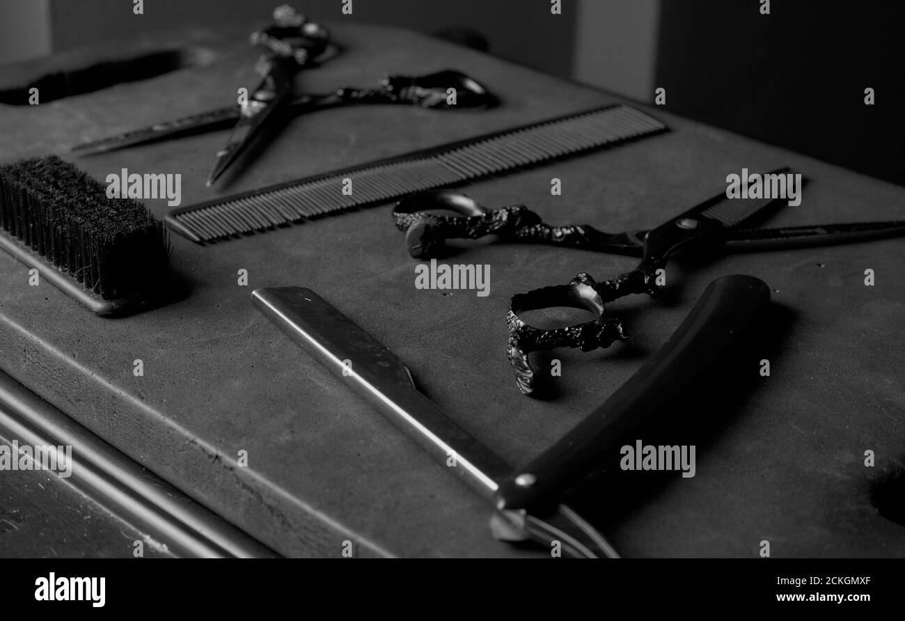 Beard grooming tools Black and White Stock Photos & Images - Alamy