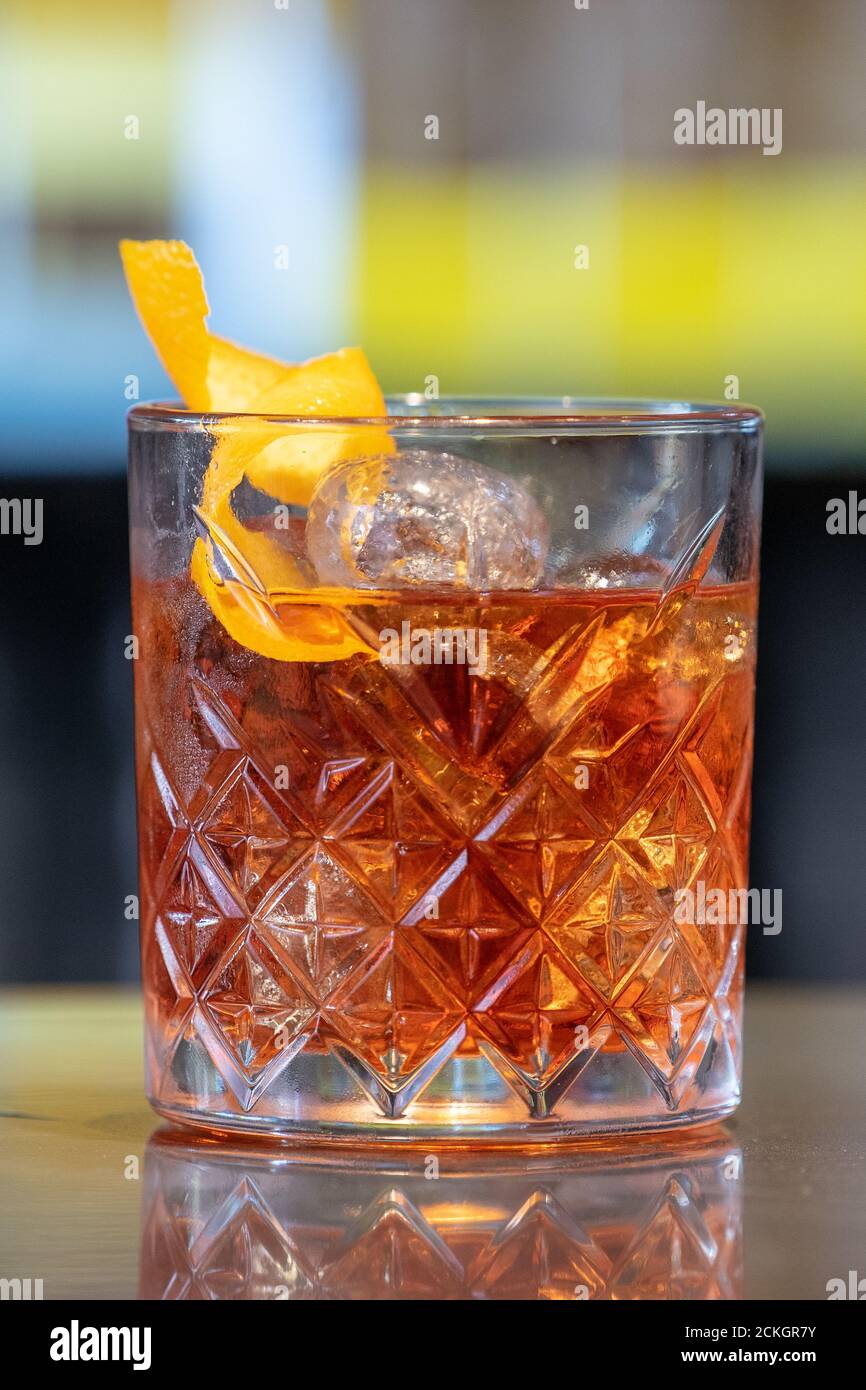 Vertical shot of cocktail negroni Stock Photo - Alamy