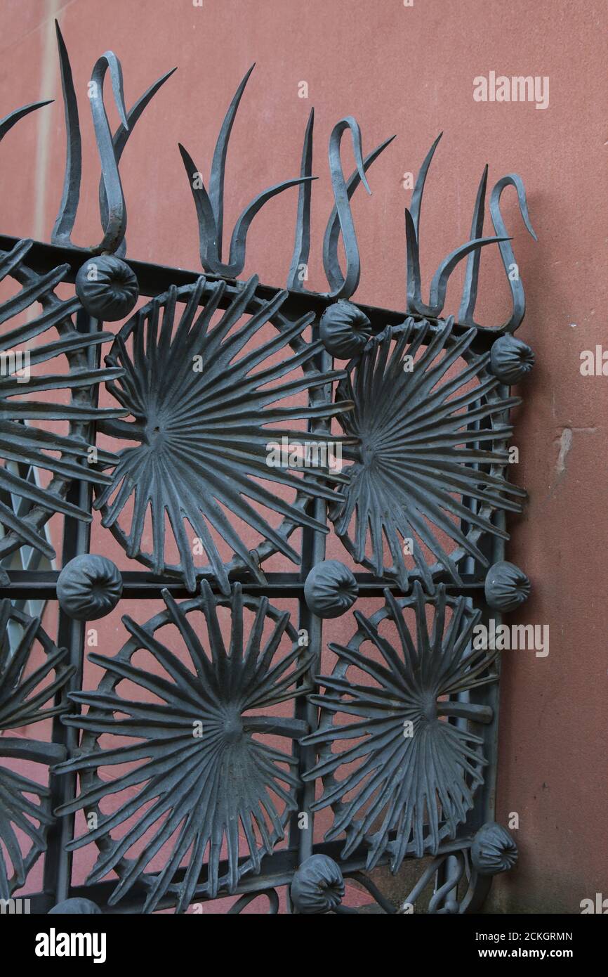 Cast iron fence of the Casa Larrard in the Park Güell designed by ...