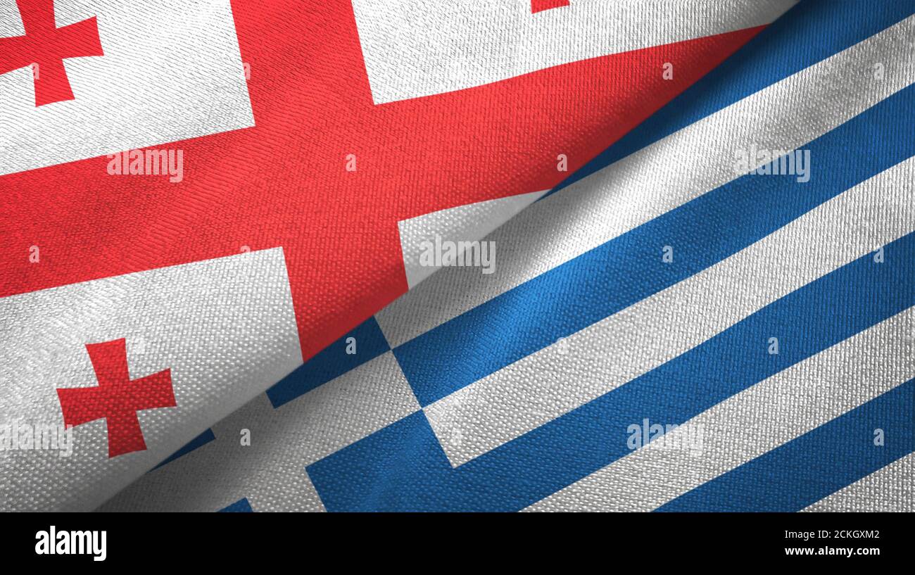 Georgia and Greece two flags textile cloth, fabric texture Stock Photo ...