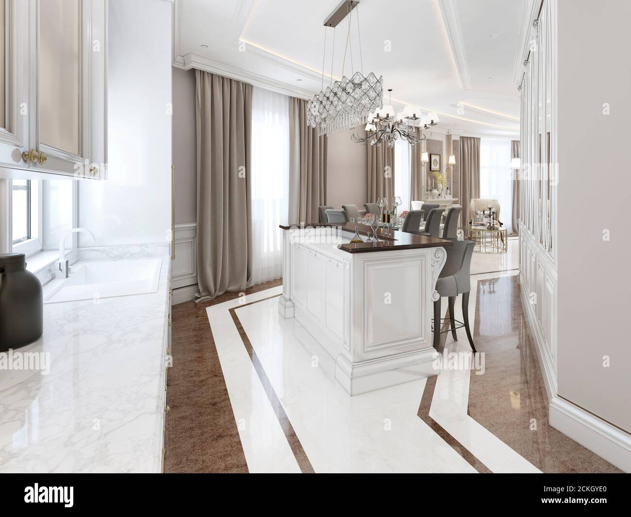 Art deco style kitchen. 3d render Stock Photo - Alamy