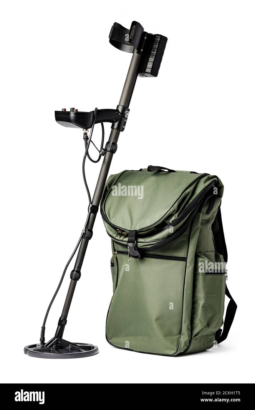 Metal detector and backpack isolated on white Stock Photo - Alamy