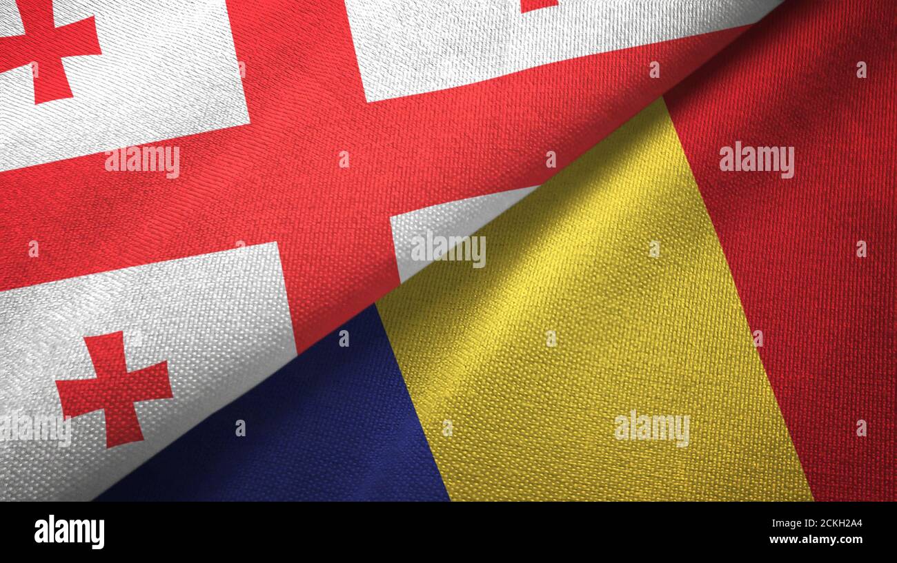 Georgia and Romania two flags textile cloth, fabric texture Stock Photo ...
