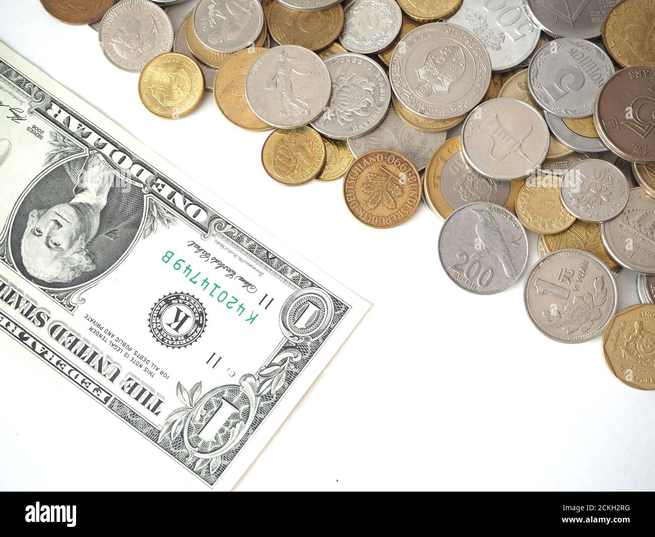 Coins from around the world. International currency Stock Photo - Alamy