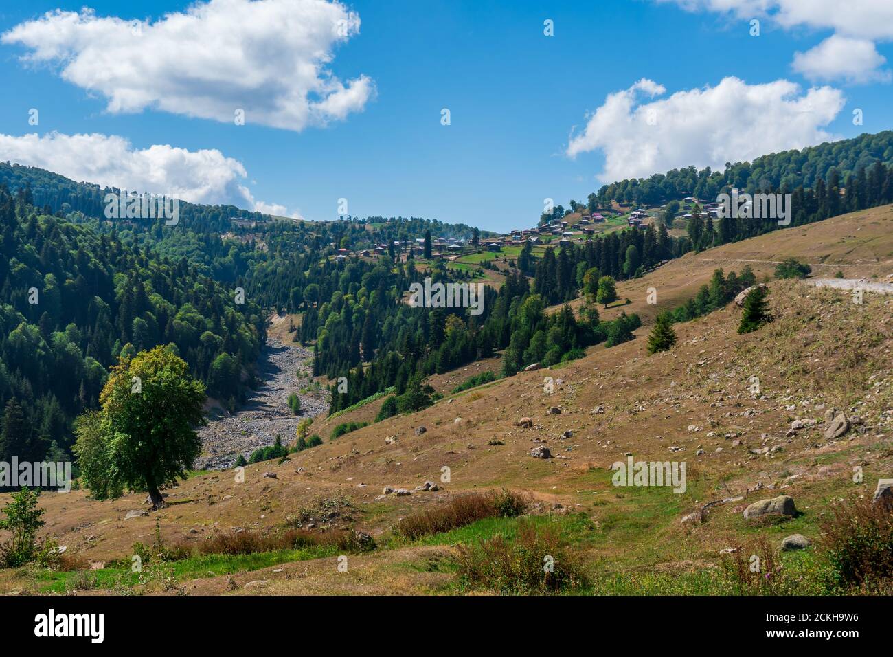 Beautiful mountain landscape in Ajara, Village in beautiful valley ...
