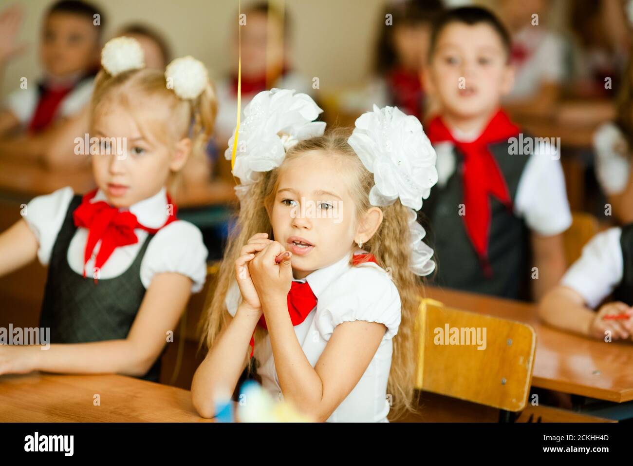 Little first-grader, girl-student goes to school on knowledge day ...
